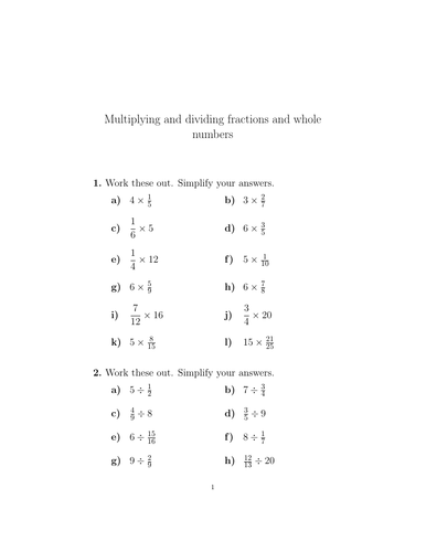 Multiplying and dividing fractions and whole numbers worksheet no 3 ...