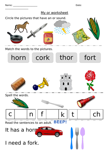Differentiated Phonics Worksheet - or sound | Teaching Resources