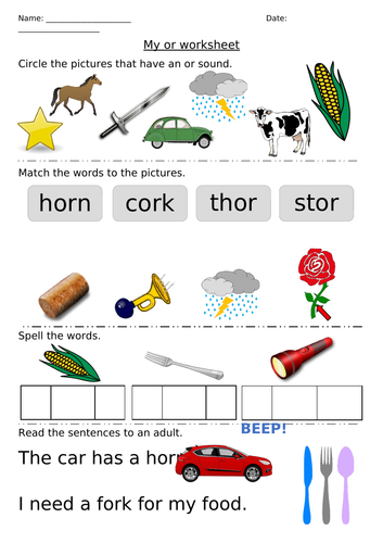 Differentiated Phonics Worksheet - or sound | Teaching Resources