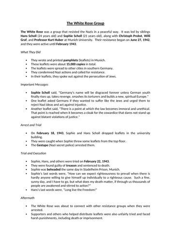 The White Rose Group: Sophie Scholl's Legacy | Teaching Resources