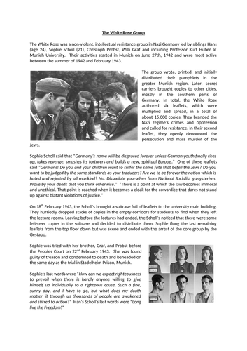 The White Rose Group: Sophie Scholl's Legacy | Teaching Resources