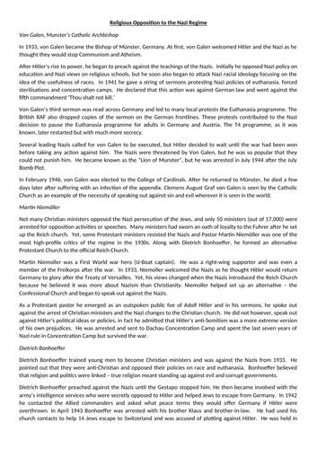 Christian Opposition to Hitler and the Nazis | Teaching Resources