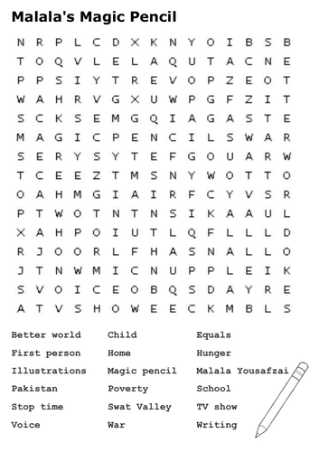Malala's Magic Pencil Word Search | Teaching Resources