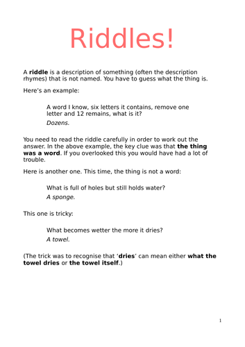 Riddles | Teaching Resources