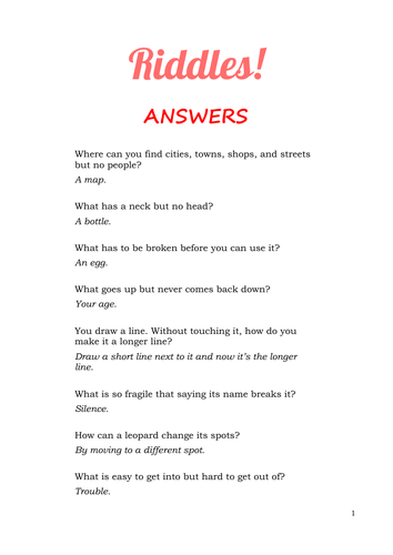 Riddles | Teaching Resources