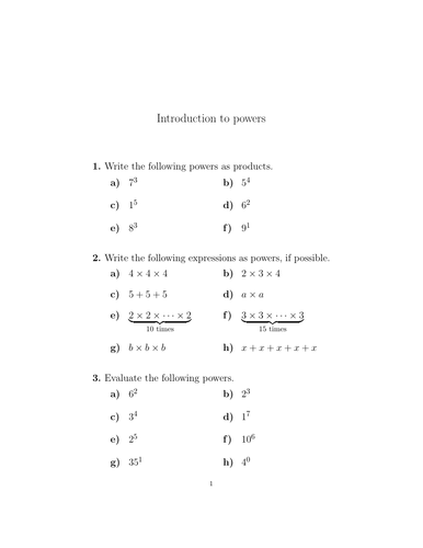Introduction to powers worksheet (with solutions) | Teaching Resources