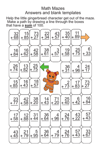 Addition maze: Sum to 100 | Teaching Resources