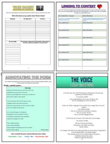 The Voice - Thomas Hardy - Comprehension Activities Booklet! | Teaching ...