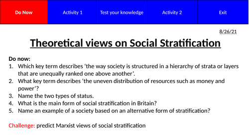 Theoretical views on Social Stratification AQA: Functionalist, Marxist ...