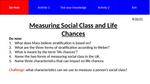 Measuring social class and life chances AQA Sociology | Teaching Resources
