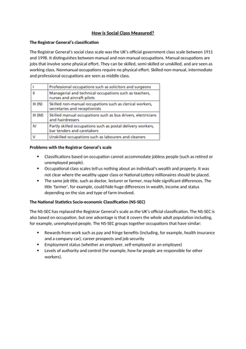 Measuring social class and life chances AQA Sociology | Teaching Resources