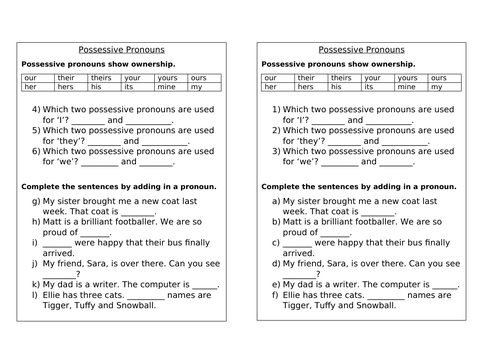 Possessive pronouns activity | Teaching Resources