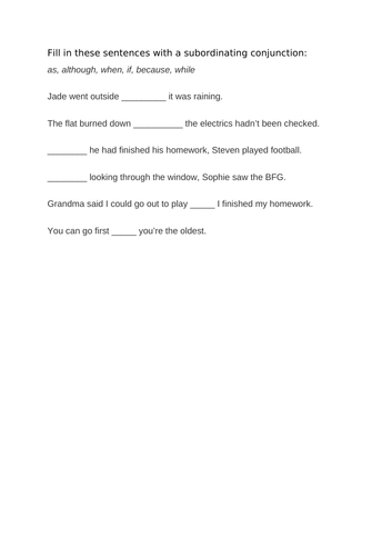 subordinating conjunction activity | Teaching Resources
