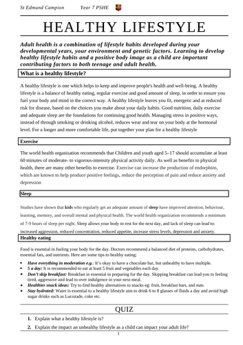 KS3 Year 7 PSHE Student Booklet | Teaching Resources