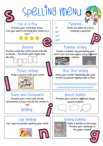 Spelling Menu | Teaching Resources