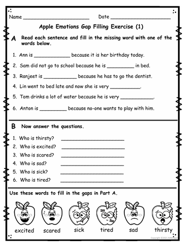 Apples Emotions Feelings Worksheets Activities 2 | Teaching Resources