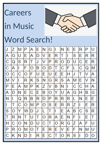 Careers in Music Wordsearch Poster | Teaching Resources