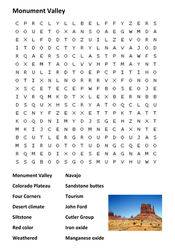Monument Valley Word Search | Teaching Resources