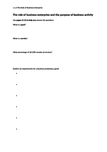 3. Role of Business Enterprise - Topic 1.1 - Edexcel GCSE Business ...