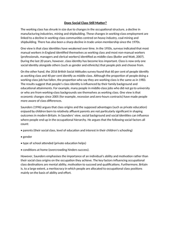 Social mobility and the importance of social class: Social ...