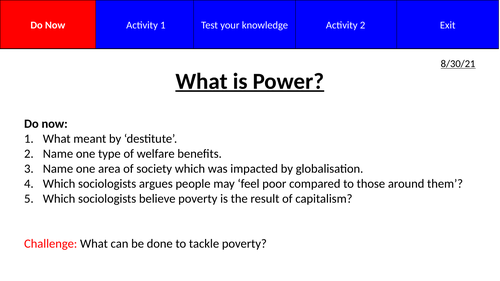 Power topic: Social Stratification AQA Sociology | Teaching Resources