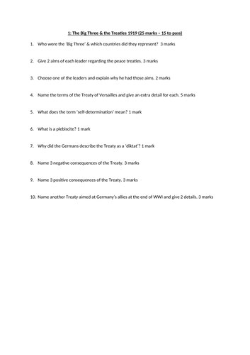 AQA GCSE Conflict & Tension 1918-1939 Knowledge Tests | Teaching Resources