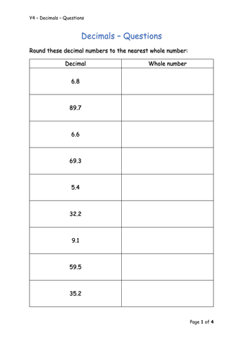 Y4 Maths - Decimals | Teaching Resources
