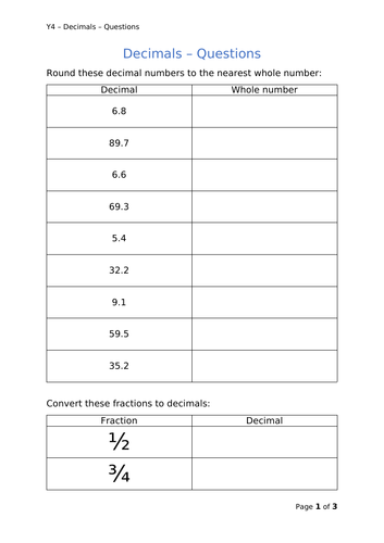 Y4 Maths - Decimals | Teaching Resources