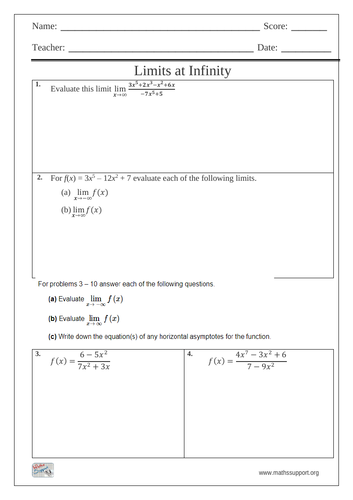 Limits at infinity – Polynomial functions – AP | Teaching Resources