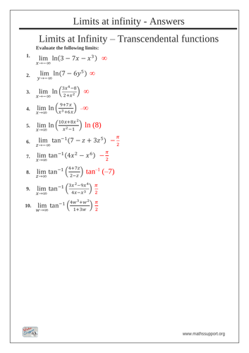 Limits at Infinity – transcendental functions – AP | Teaching Resources