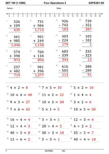 26,000 Four Operations Sums LEVEL 2 - 3 Digit Sums & 1-6x Tables ...
