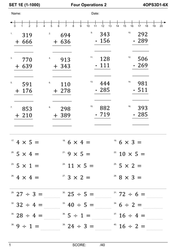 26,000 Four Operations Sums LEVEL 2 - 3 Digit Sums & 1-6x Tables ...