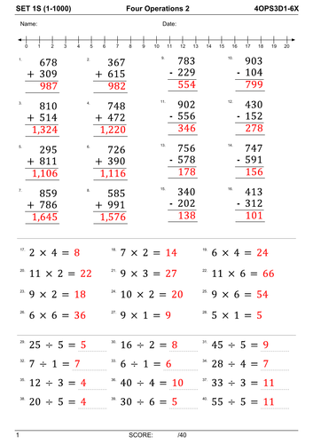 26,000 Four Operations Sums LEVEL 2 - 3 Digit Sums & 1-6x Tables ...