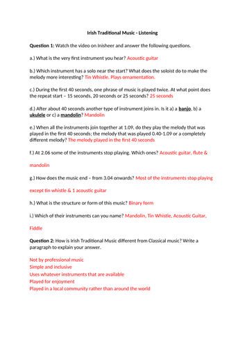 Folk Music - Sea Shanties & Irish Traditional Music Slides & Tasks ...