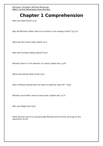 Kensuke's kingdom Guided reading chapter 1 ks2 Michael Morpurgo ...