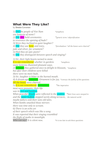 GCSE POEM 'WHAT WERE THEY LIKE?' by Denise Levertov - analysis ...