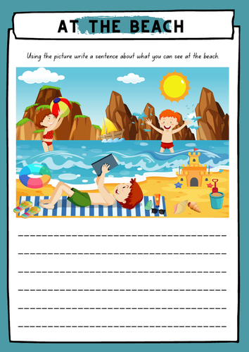 At the beach writing and labelling | Teaching Resources