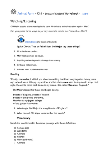 Animal Farm Ch. 1: adapted text & audio | Teaching Resources