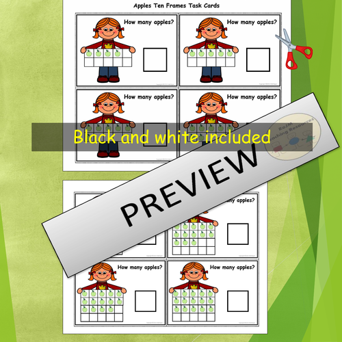 Apples Counting and Matching to 20 Tens Frame Worksheets Activities ...