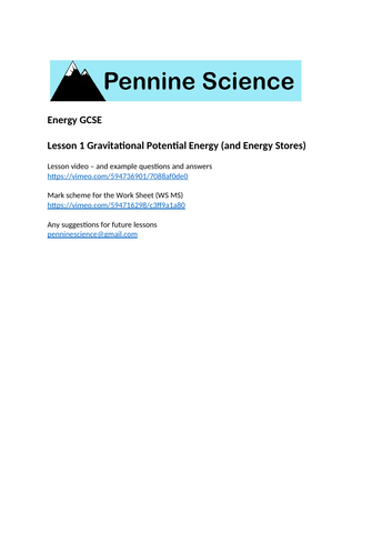 GCSE iGCSE Gravitational Potential Energy, Powerpoint, Video, Work ...
