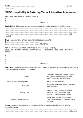 KS4 WJEC Hospitality & Catering Assessment UNIT 01 | Teaching Resources