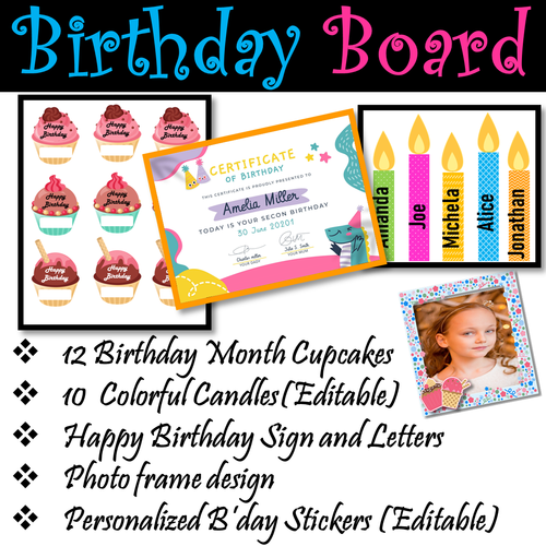 Birthday Cupcake Bulletin Board | Birthday Certificate& Frame ...
