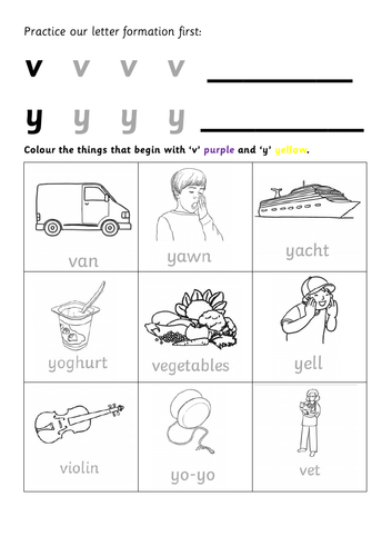 initial sounds v & y | Teaching Resources