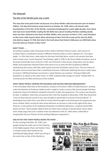 AQA A Level Media Studies SOW War of the Worlds CSP | Teaching Resources