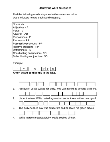 Word category activities and answers for KS2/3 | Teaching Resources