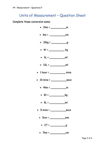 Y4 Maths - Units of Measurement (Free) | Teaching Resources