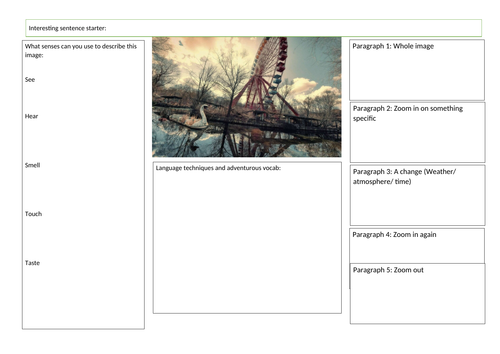 AQA Paper 1, Q5 Descriptive Writing planning sheet | Teaching Resources