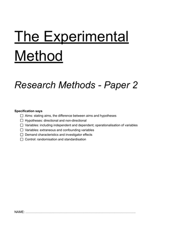 Experimental Method - AQA Psychology | Teaching Resources Experimental Method - AQA Psychology | Teaching Resources