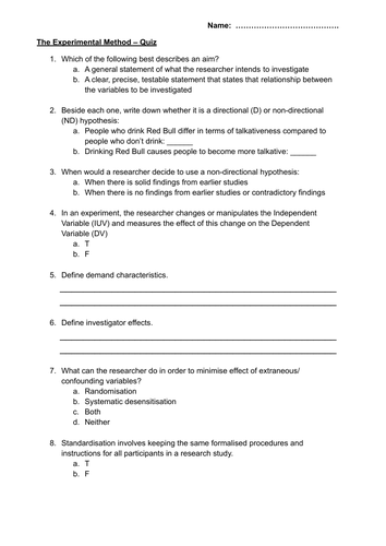 Experimental Method - AQA Psychology | Teaching Resources