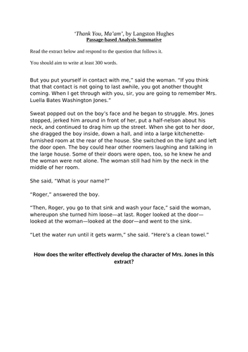 'Thank You Ma'am', by Langston Hughes - Short Story Scheme for IGCSE ...